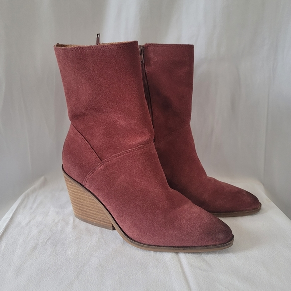 Lucky Brand | Shoes | Lucky Brand Sarey Mid Height Suede Boots In Wine ...